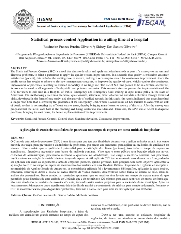(PDF) Statistical process control application in waiting time at a hospital