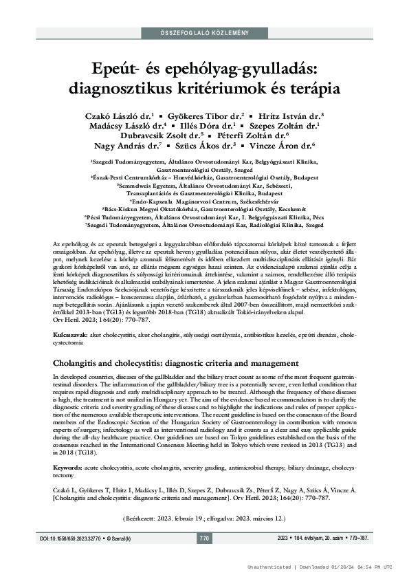 (PDF) Epeút- és epehólyag-gyulladás: diagnosztikus kritériumok és terápia