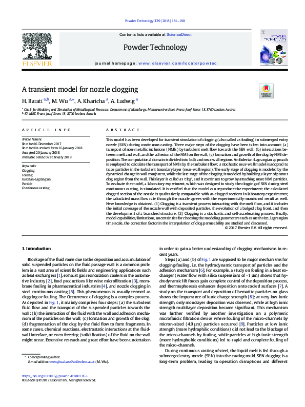 (PDF) A transient model for nozzle clogging
