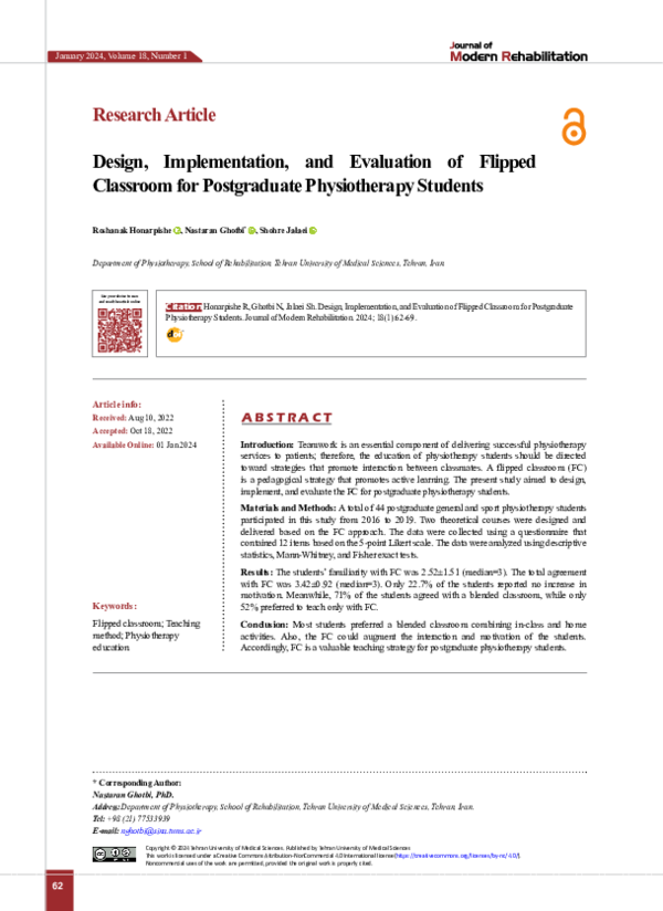(PDF) Design, Implementation, and Evaluation of Flipped Classroom for Postgraduate Physiotherapy ...