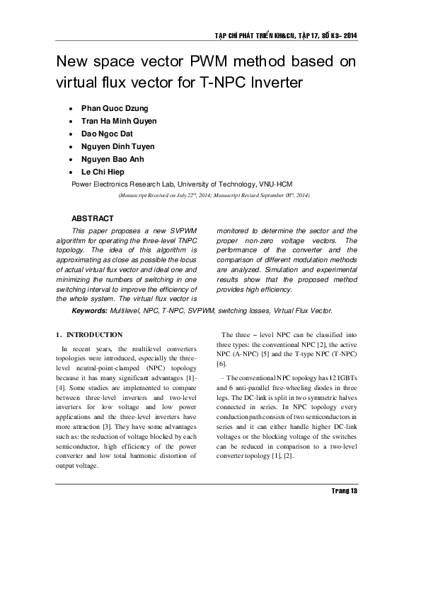 (PDF) New space vector PWM method based on virtual flux vector for T-NPC inverter
