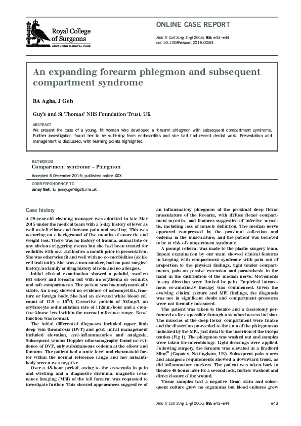 (PDF) An expanding forearm phlegmon and subsequent compartment syndrome