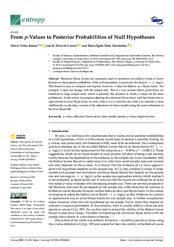 (PDF) From p-Values to Posterior Probabilities of Null Hypotheses