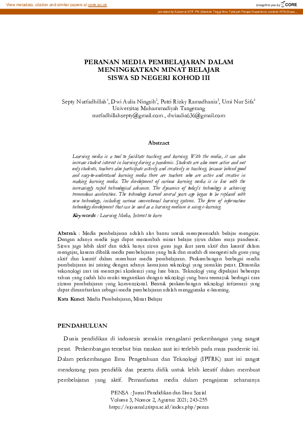 (PDF) Peranan Media Pembelajaran dalam Meningkatkan Minat Belajar Siswa SD Negeri Kohod III