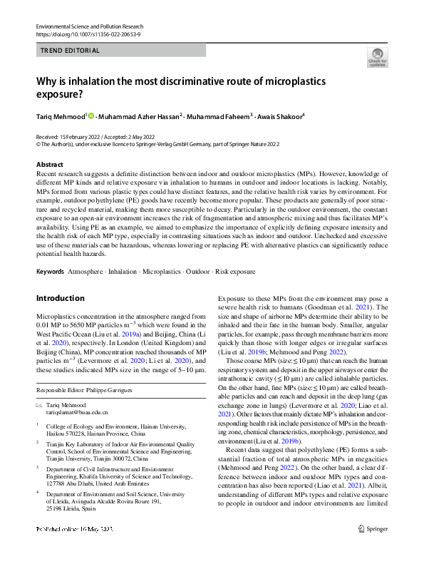 (PDF) Why is inhalation the most discriminative route of microplastics ...