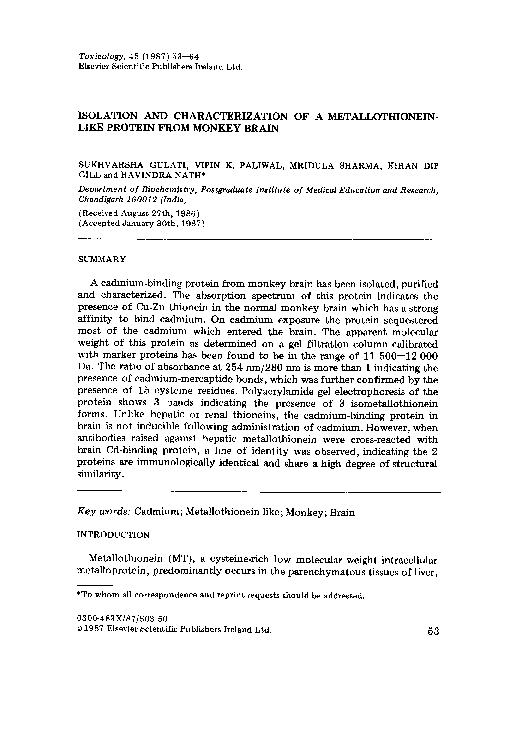(PDF) Isolation and characterization of a metallothionein-like protein ...