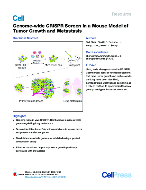 (PDF) Genome-wide CRISPR Screen in a Mouse Model of Tumor Growth and ...
