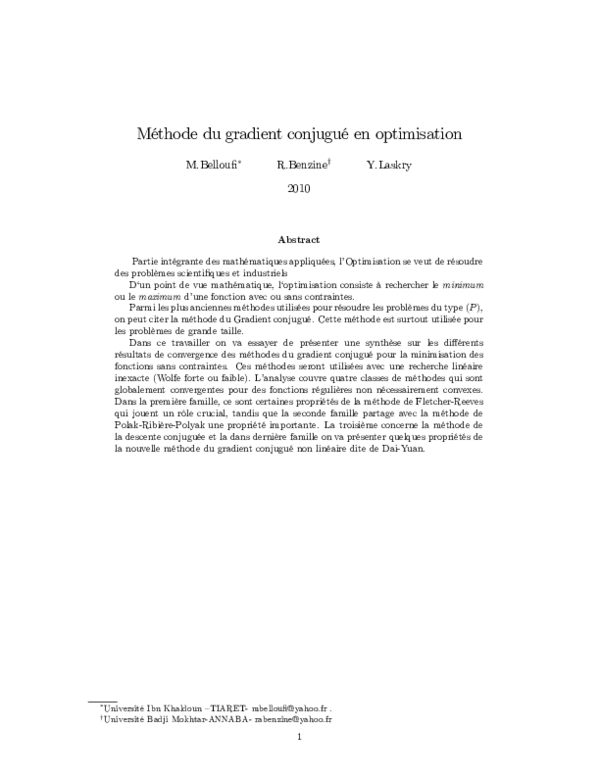 (PDF) Méthode du gradient conjugué en optimisation