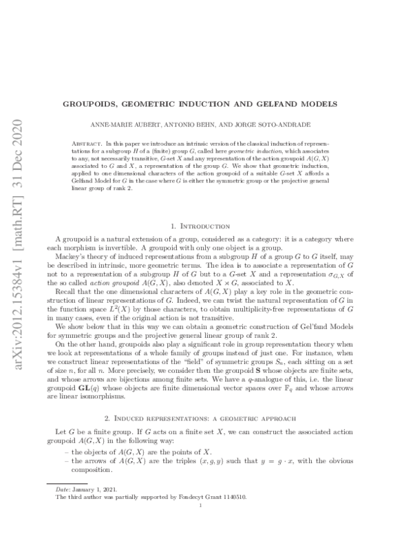 (PDF) Groupoids, Geometric Induction and Gelfand Models