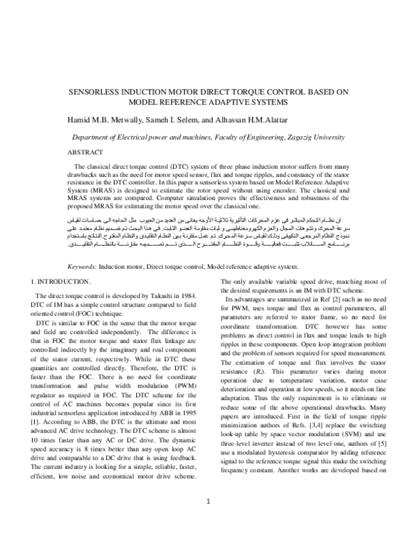Pdf Sensorless Induction Motor Direct Torque Control Based On Model
