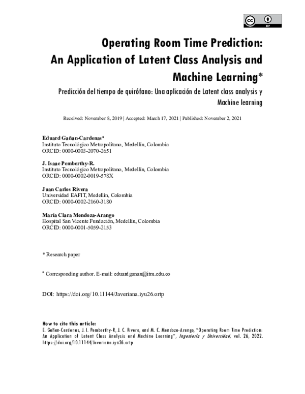 (PDF) Operating Room Time Prediction: An Application of Latent Class ...