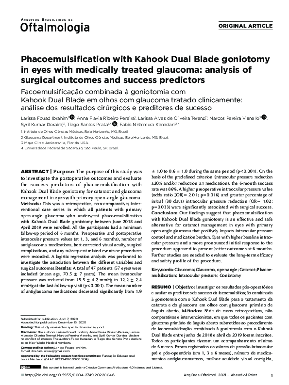 (PDF) Phacoemulsification with Kahook Dual Blade goniotomy in eyes with ...