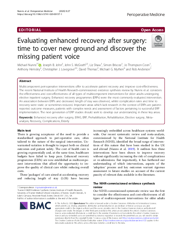(PDF) Evaluating enhanced recovery after surgery: time to cover new ...