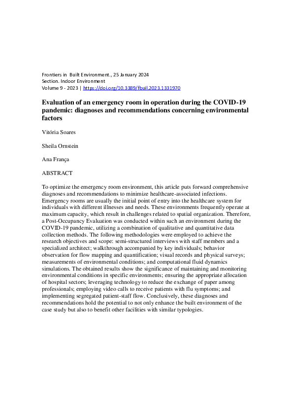 (PDF) Article about emergency room Frontiers in Built Environment