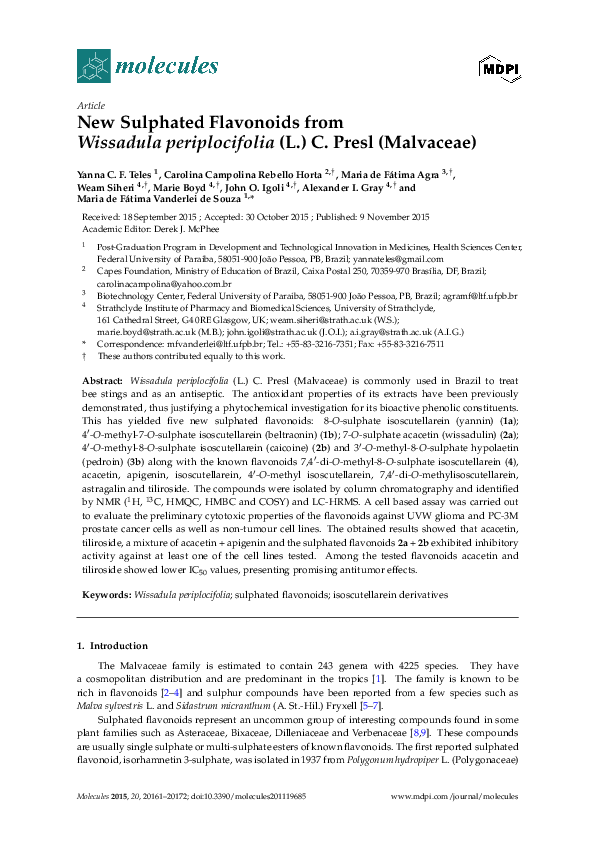 (PDF) New Sulphated Flavonoids from Wissadula periplocifolia (L.) C ...