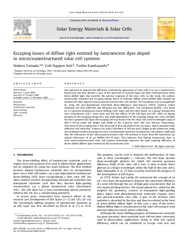 (PDF) Escaping losses of diffuse light emitted by luminescent dyes ...