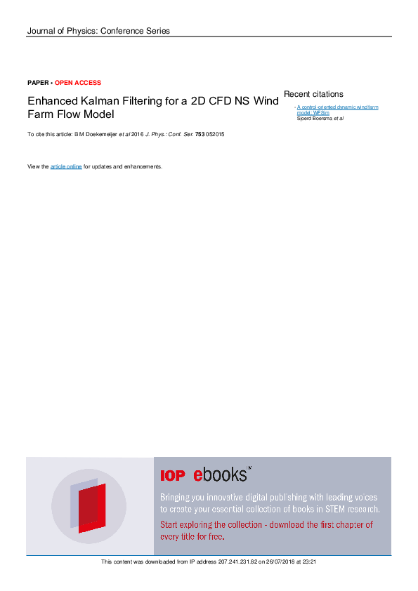 (PDF) Enhanced Kalman Filtering for a 2D CFD NS Wind Farm Flow Model