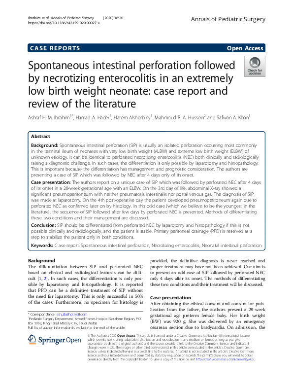(PDF) Spontaneous intestinal perforation followed by necrotizing ...