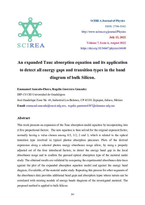 (PDF) An expanded Tauc absorption equation and its application to ...