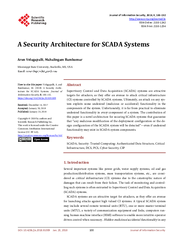 (PDF) A Security Architecture for SCADA Systems