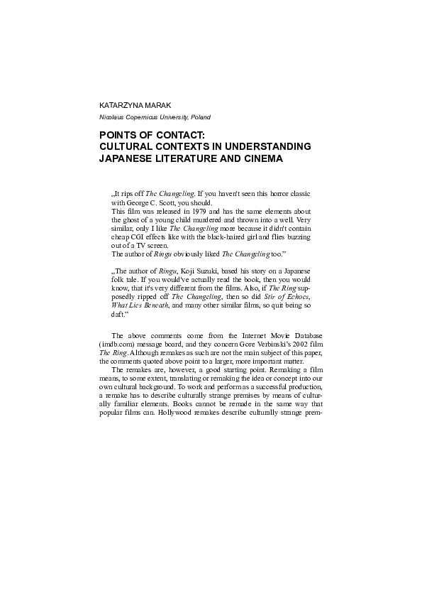 (PDF) Points of contact: Cultural contexts in understanding Japanese literature and cinema