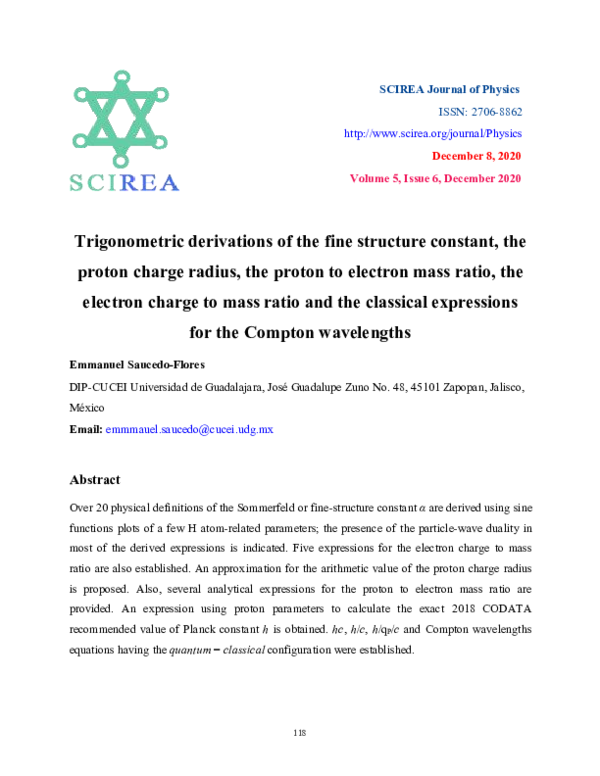 (PDF) Trigonometric derivations of the fine structure constant, the ...