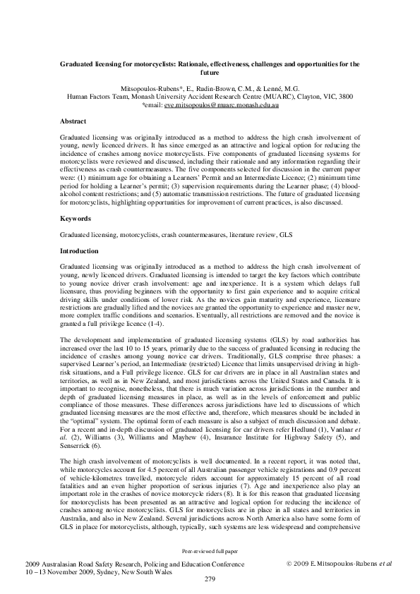 (PDF) Graduated licensing for motorcyclists: rationale, effectiveness ...