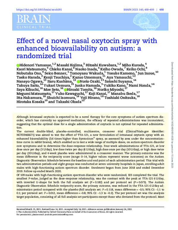 (PDF) Effect of a novel nasal oxytocin spray with enhanced ...