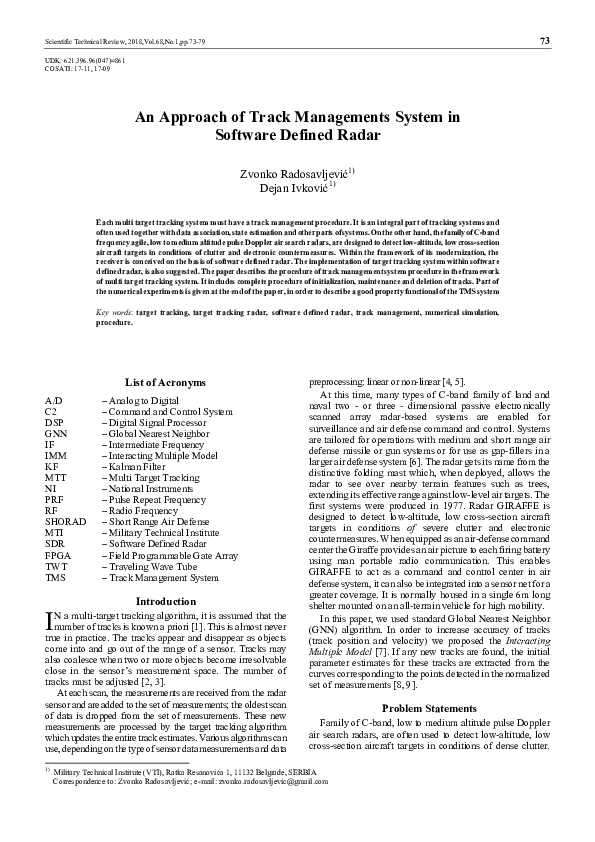 (PDF) An approach of track managements system in software defined radar
