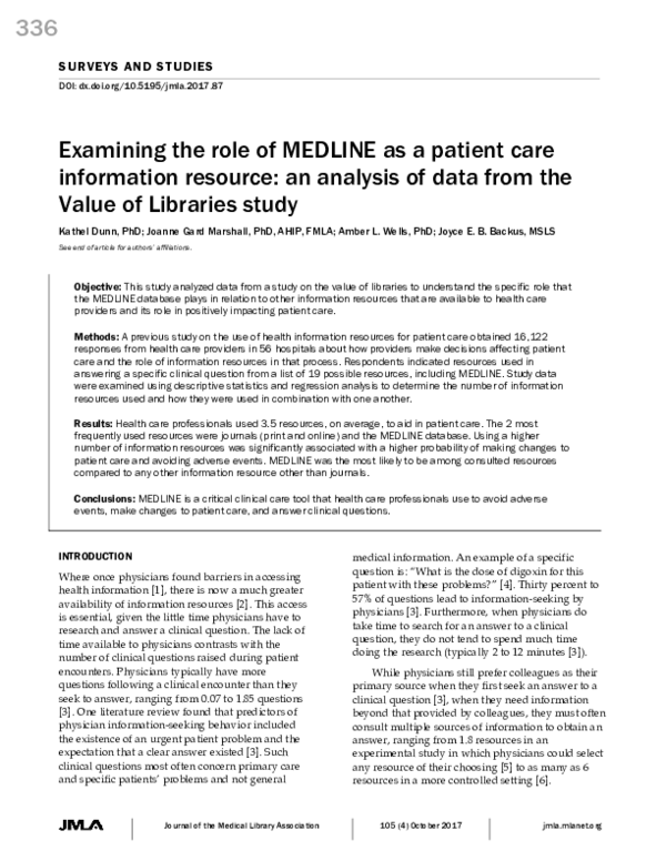 (PDF) Examining the role of MEDLINE as a patient care information ...