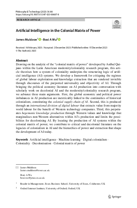 (PDF) Artificial Intelligence in the Colonial Matrix of Power
