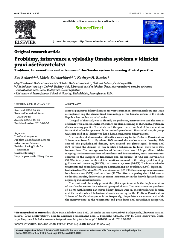 (PDF) Problems, interventions and outcomes of the Omaha system in ...
