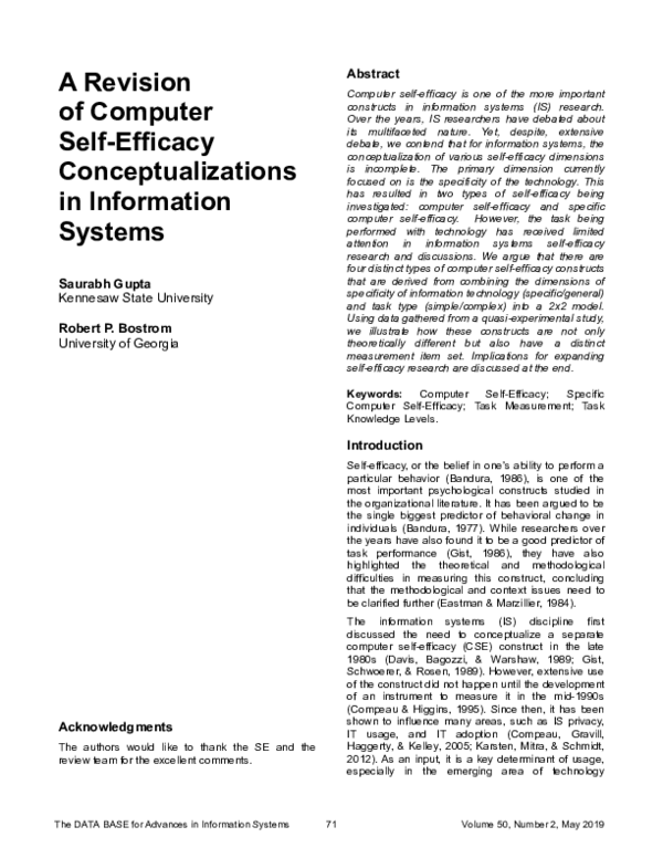 (PDF) A Revision of Computer Self-Efficacy Conceptualizations in ...