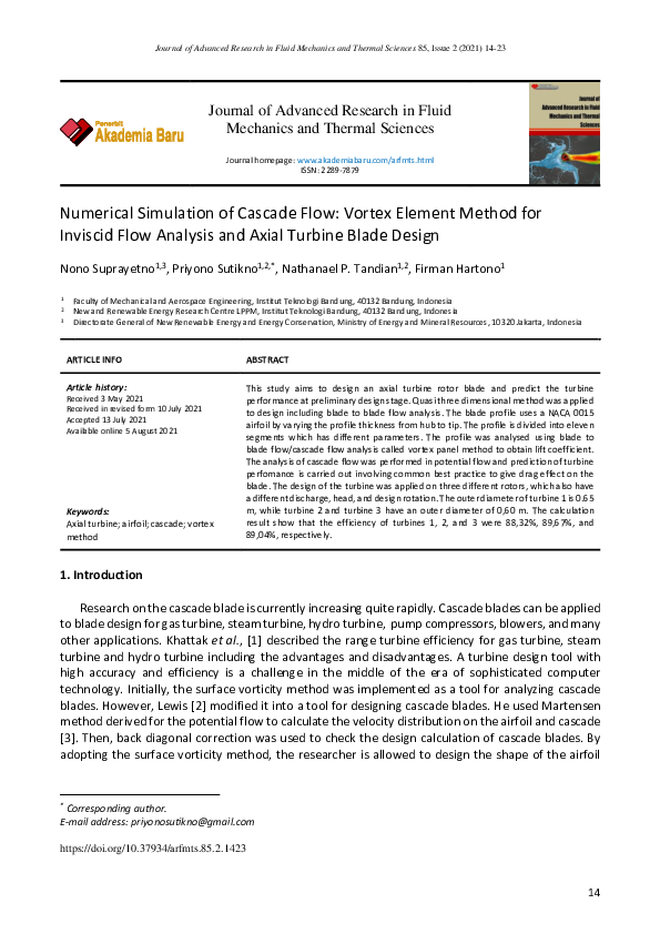 Pdf Numerical Simulation Of Cascade Flow Vortex Element Method For Inviscid Flow Analysis And