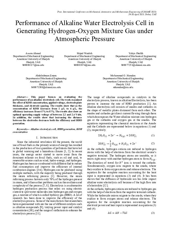 (PDF) Performance of Alkaline Water Electrolysis Cell in Generating Hydrogen-Oxygen Mixture Gas ...
