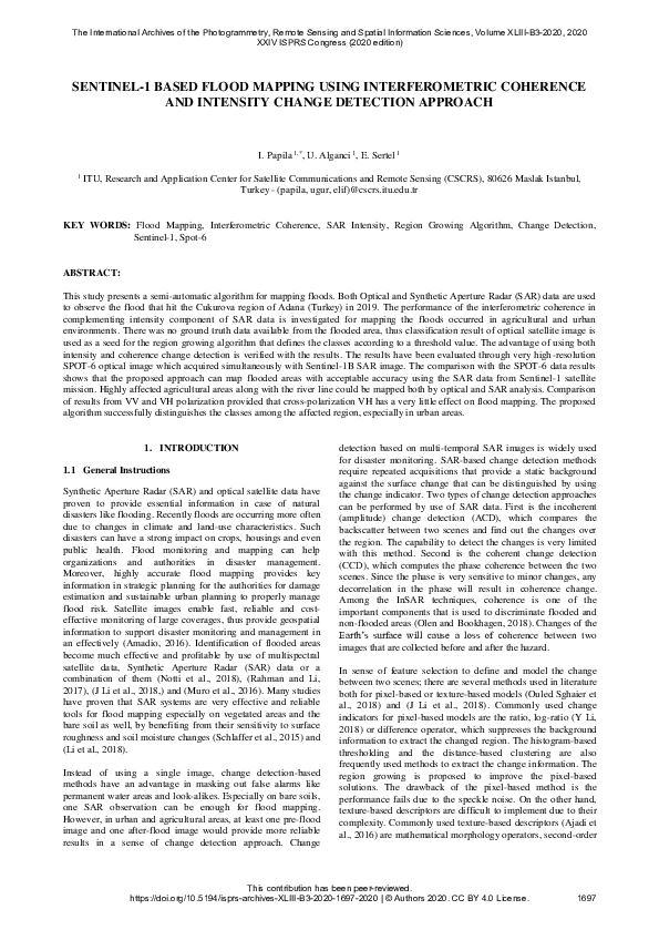 (PDF) SENTINEL-1 Based Flood Mapping Using Interferometric Coherence and Intensity Change ...