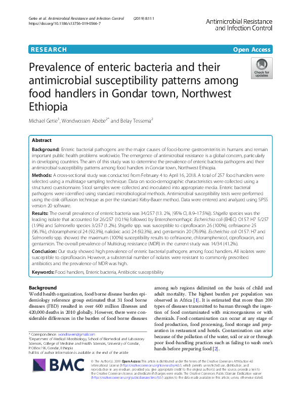 (PDF) Prevalence of enteric bacteria and their antimicrobial ...