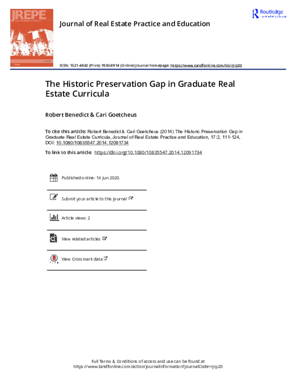 (PDF) The Historic Preservation Gap in Graduate Real Estate Curricula