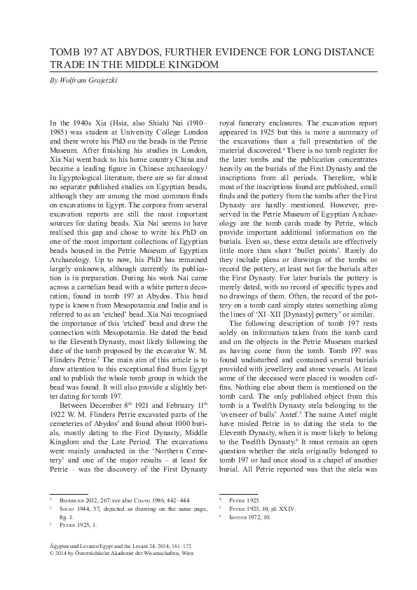 (PDF) Tomb 197 at Abydos, Further Evidence for Long Distance Trade in ...