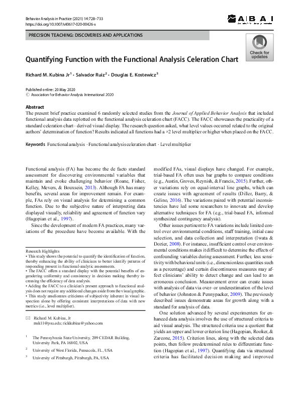 (PDF) Quantifying Function with the Functional Analysis Celeration Chart