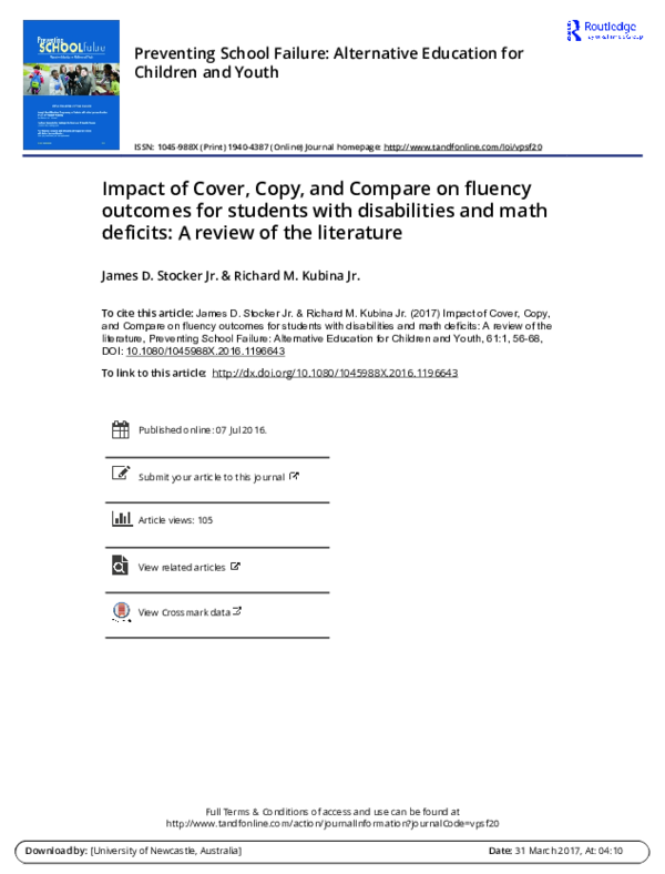 (PDF) Impact of Cover, Copy, and Compare on fluency outcomes for ...