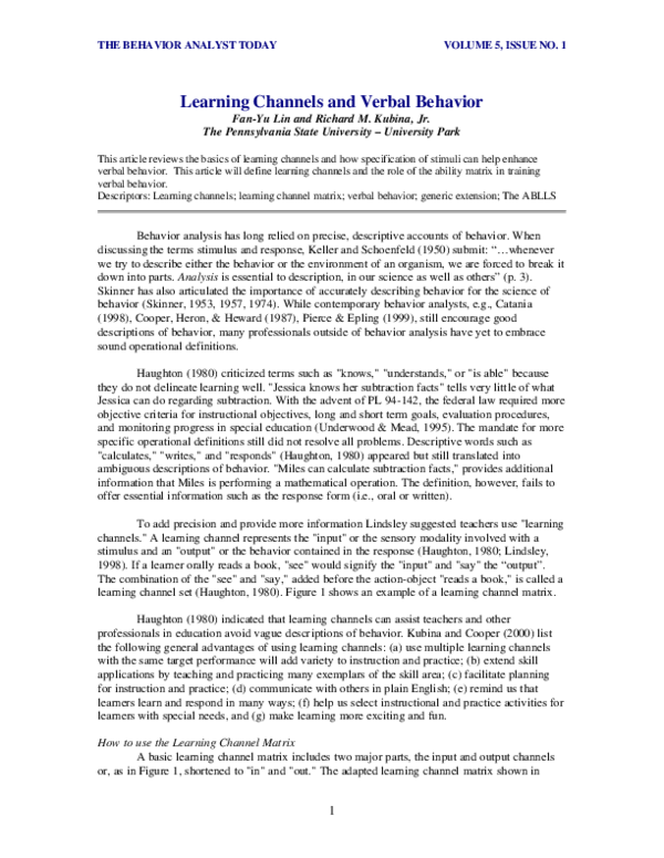 (PDF) Learning channels and verbal behavior