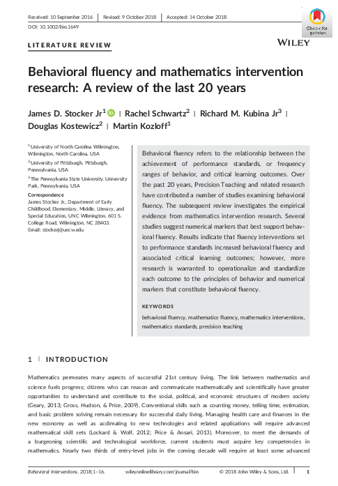 (PDF) Behavioral fluency and mathematics intervention research: A review of the last 20 years