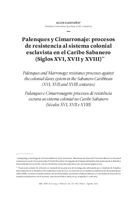 (PDF) Palenques y Cimarronaje: procesos de resistencia al sistema ...