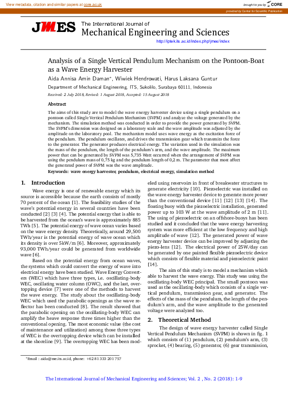 (PDF) Analysis of a Single Vertical Pendulum Mechanism on the Pontoon ...