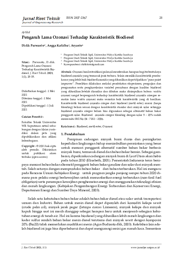 (PDF) 5 Pengaruh Lama Ozonasi Terhadap Karakteristik Biodiesel | Angga Kafidhu - Academia.edu