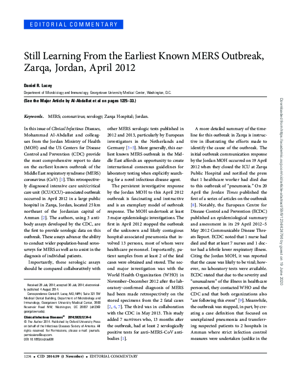(PDF) Editorial Commentary: Still Learning From the Earliest Known MERS ...