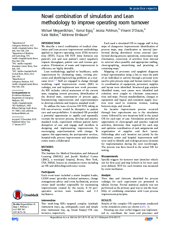 (PDF) Novel combination of simulation and Lean methodology to improve ...