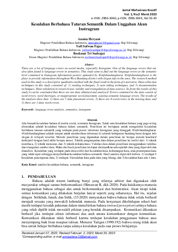 (PDF) Kesalahan Berbahasa Tataran Semantik Dalam Unggahan Akun Instragram | Annisa Herayani ...
