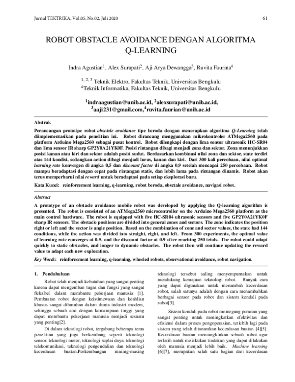 (PDF) Robot Obstacle Avoidance Dengan Algoritma Q-Learning